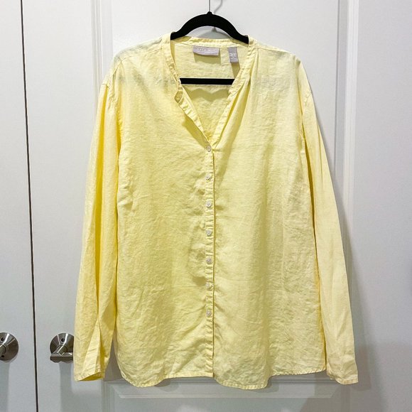Kate Hill | Tops | Kate Hill 0 Linen Yellow Lightweight Button Up Top ...